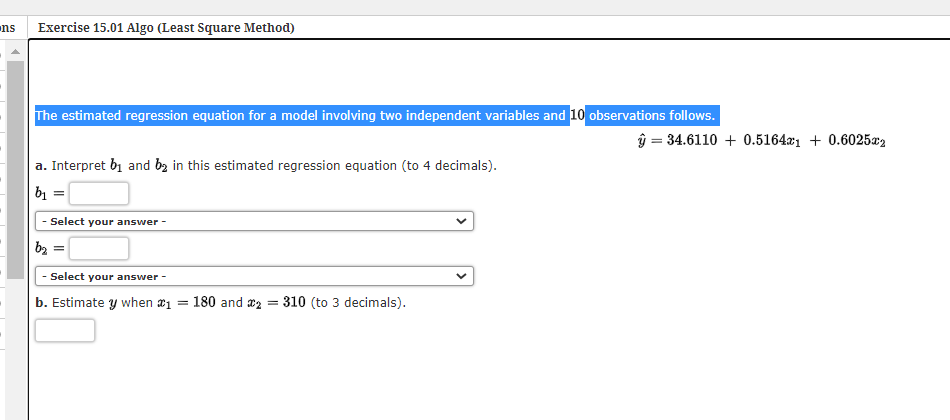 Solved ns Exercise 15.01 Algo (Least Square Method) The | Chegg.com