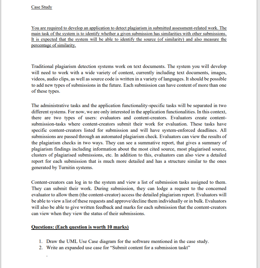 Solved Case Study You are required to develop an application | Chegg.com