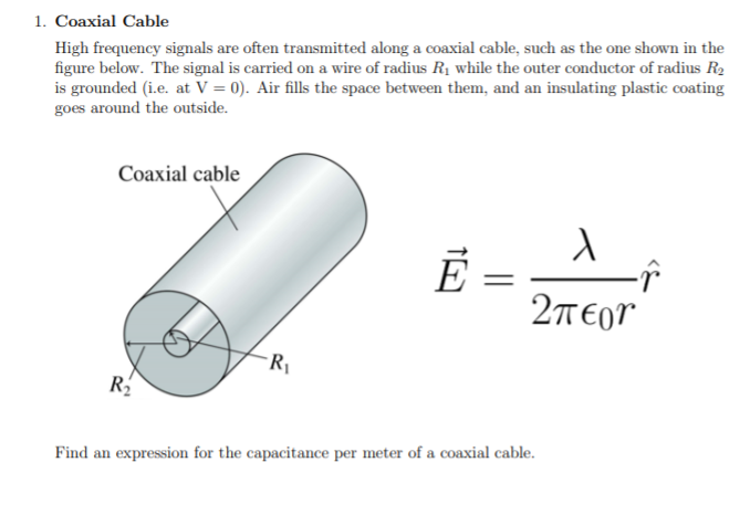 Solved 1. Coaxial Cable High frequency signals are often | Chegg.com