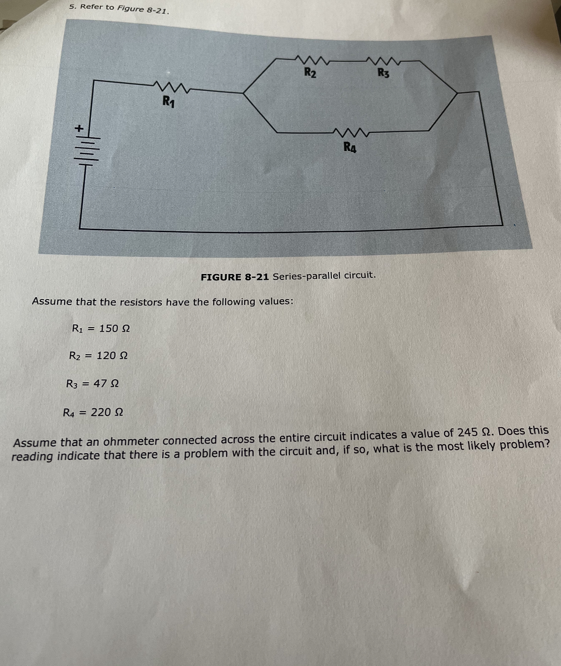 Solved 5. Refer to Figure 8−21. FIGURE 8-21 Series-parallel | Chegg.com