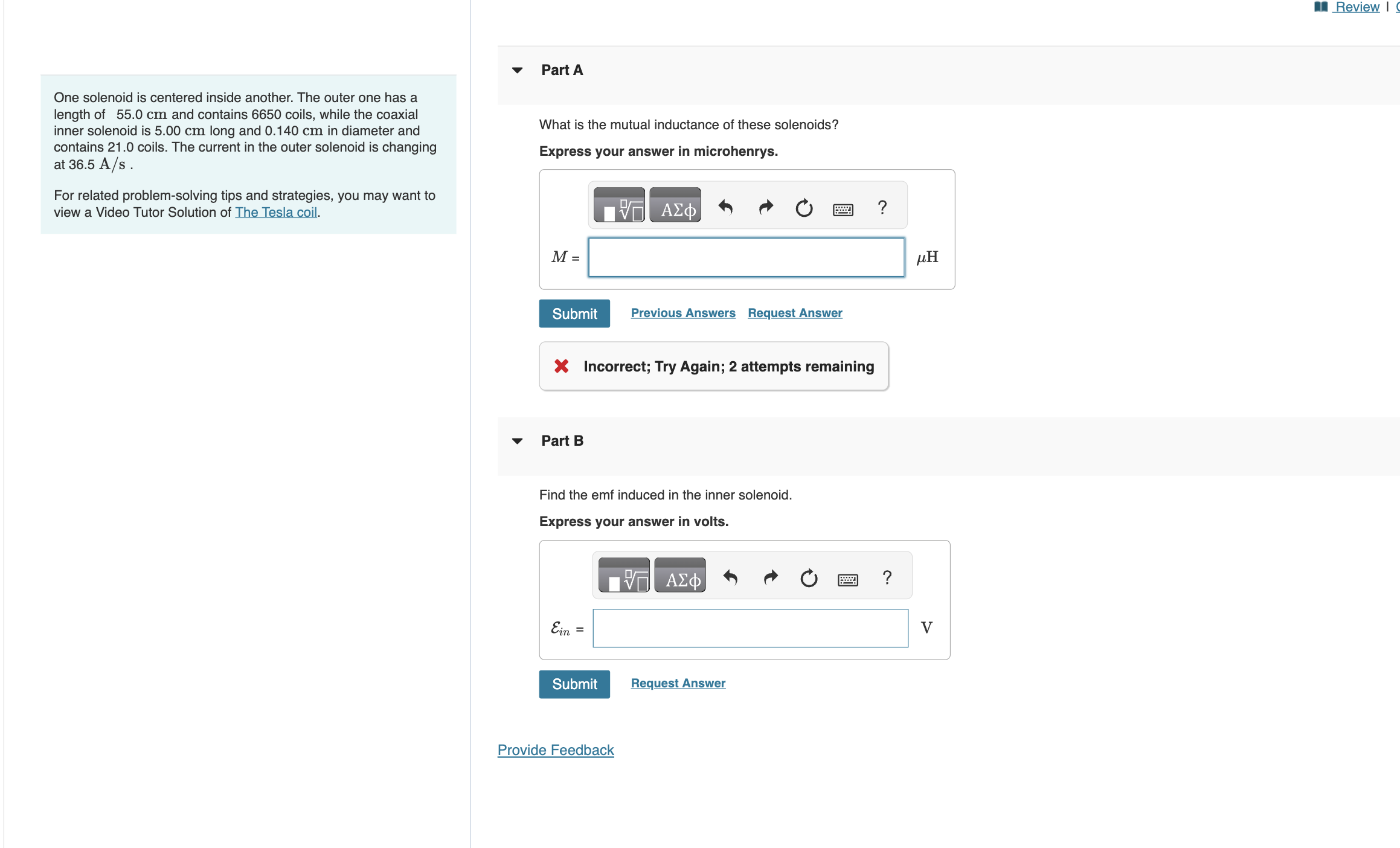 Solved Part A One solenoid is centered inside another. The | Chegg.com