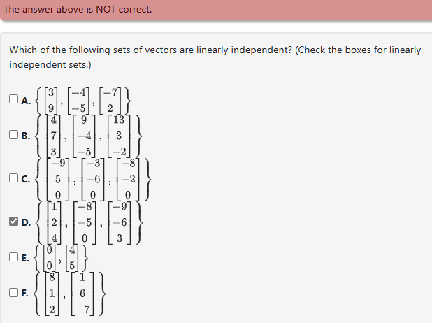Solved The answer above is NOT correct. Which of the | Chegg.com