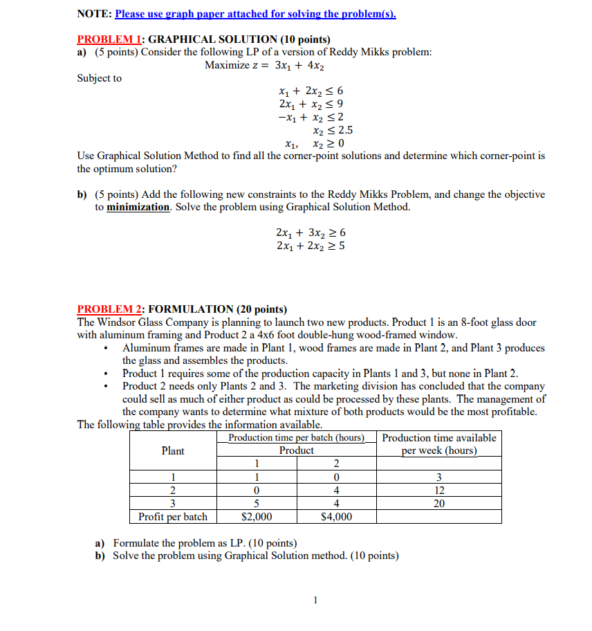 NOTE: Please use graph paper attached for solving the | Chegg.com