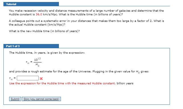 Solved Tutorial You make recession velocity and distance | Chegg.com