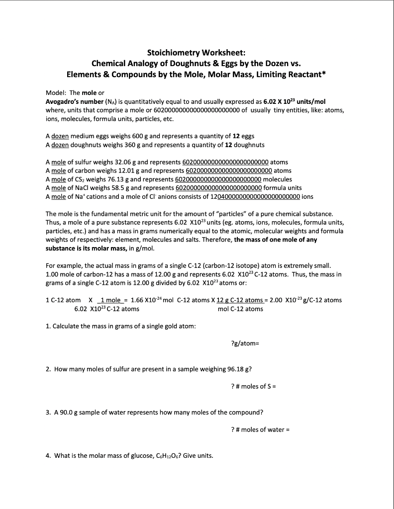 Solved Stoichiometry Worksheet: Chemical Analogy of | Chegg.com