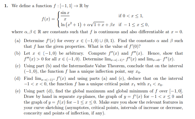 Solved 1. We define a function f:[−1,1]→R by | Chegg.com