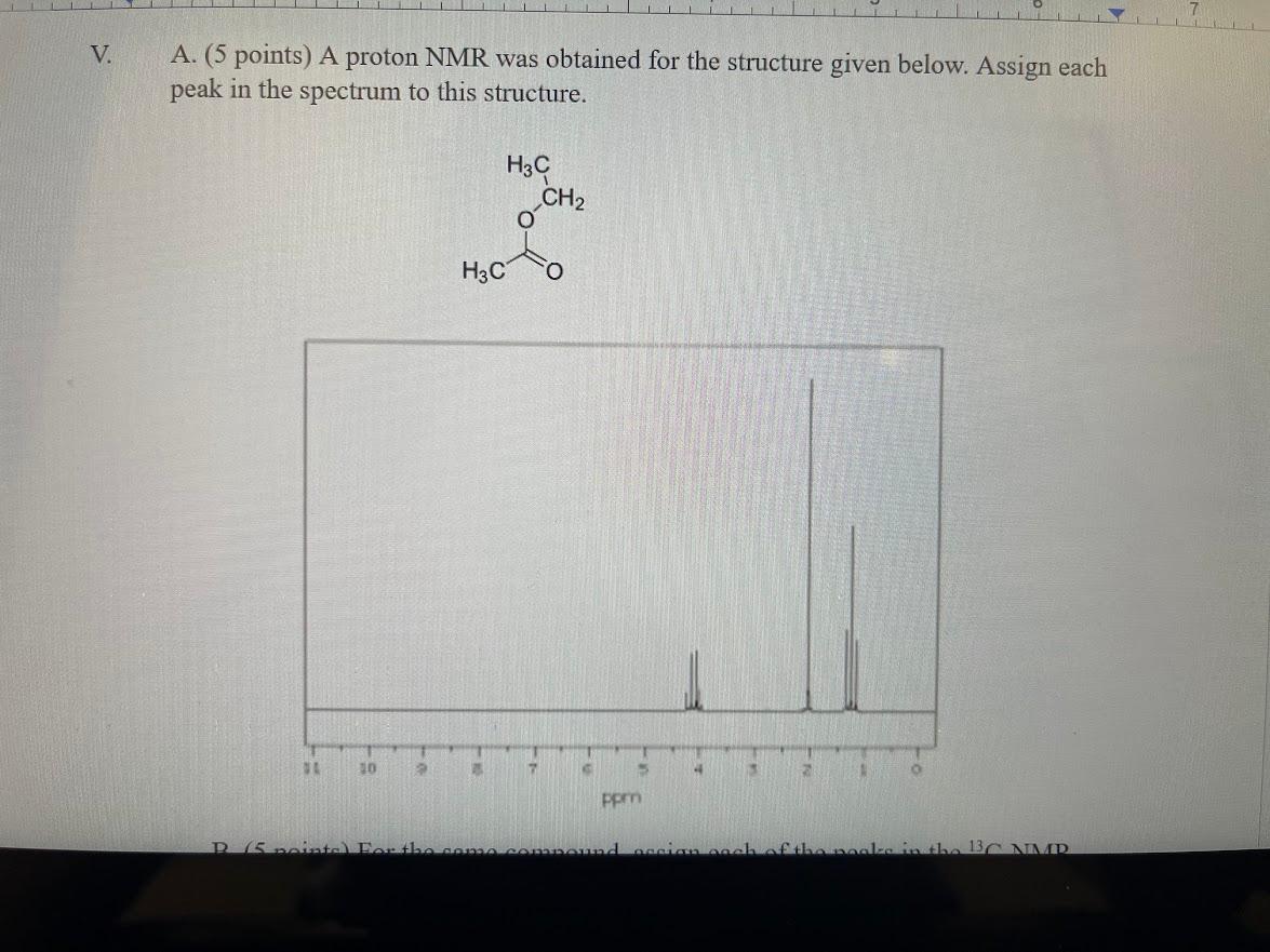 Solved A. ( 5 points) A proton NMR was obtained for the | Chegg.com