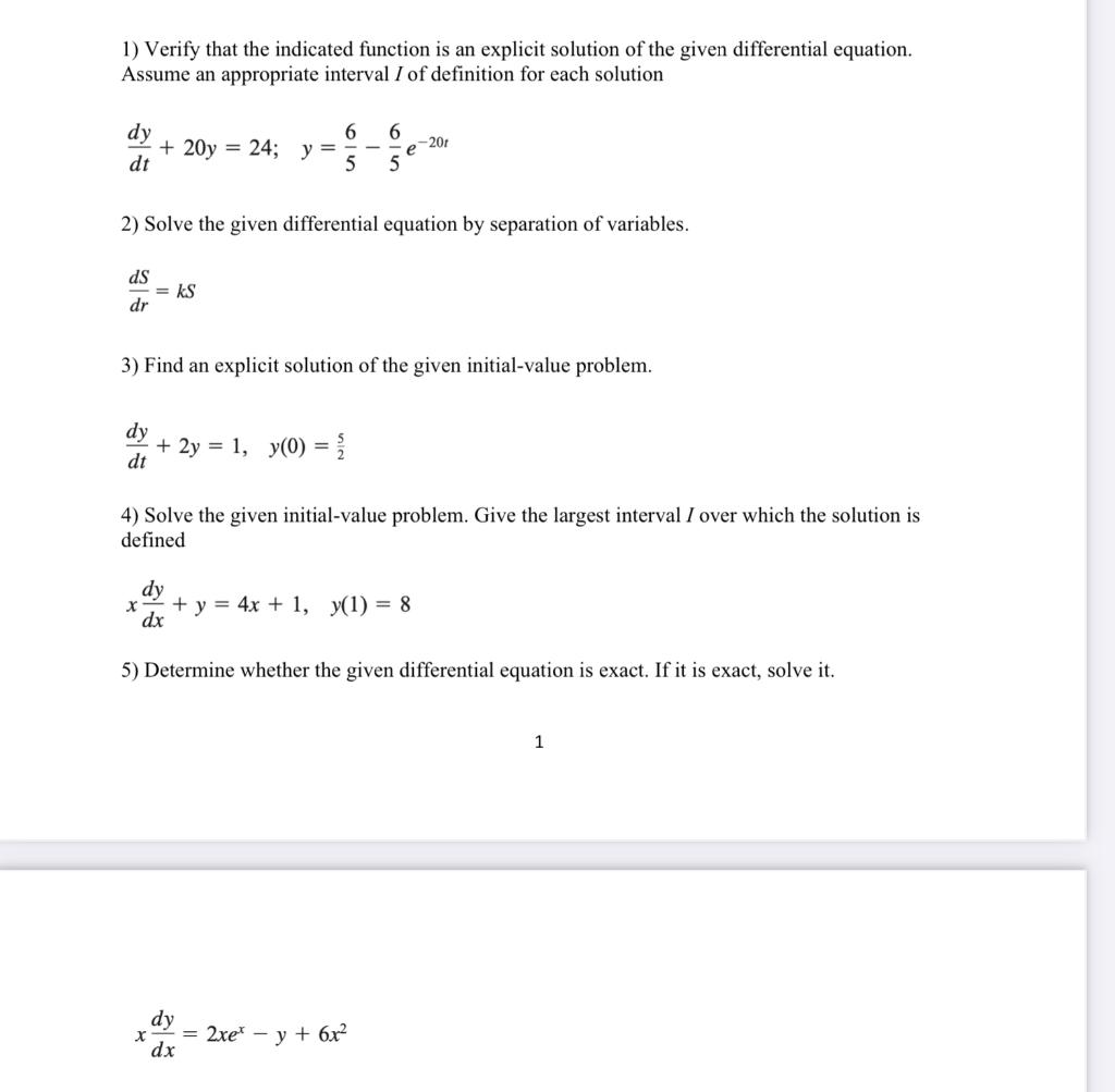 Solved 1 Verify That The Indicated Function Is An Explicit