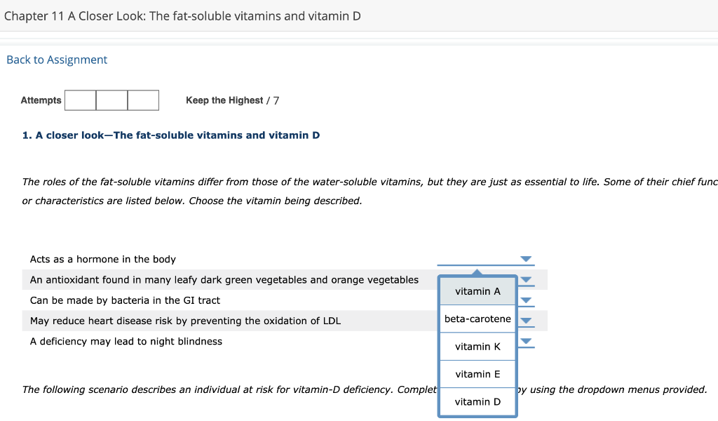 Solved Chapter 11 A Closer Look: The fat-soluble vitamins | Chegg.com
