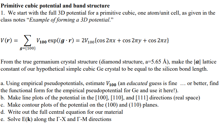 Solved Primitive cubic potential and band structure 1. We | Chegg.com