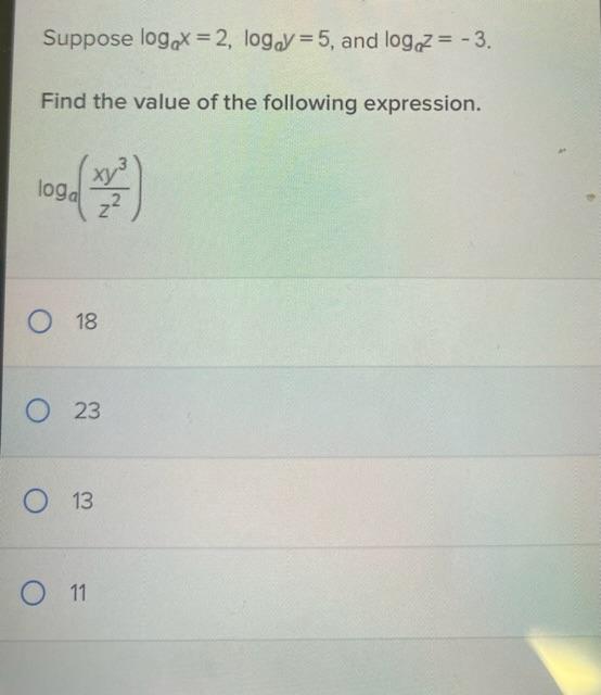 Solved Suppose logax=2,logay=5, and logaz=−3. Find the value | Chegg.com
