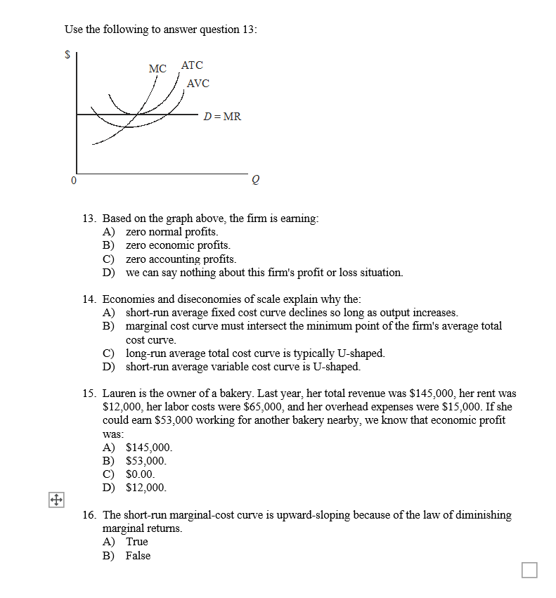 Solved Use the following to answer question 13: MC ATC / AVC | Chegg.com
