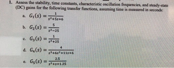 Solved Assess the stability, time constants, characteristic | Chegg.com