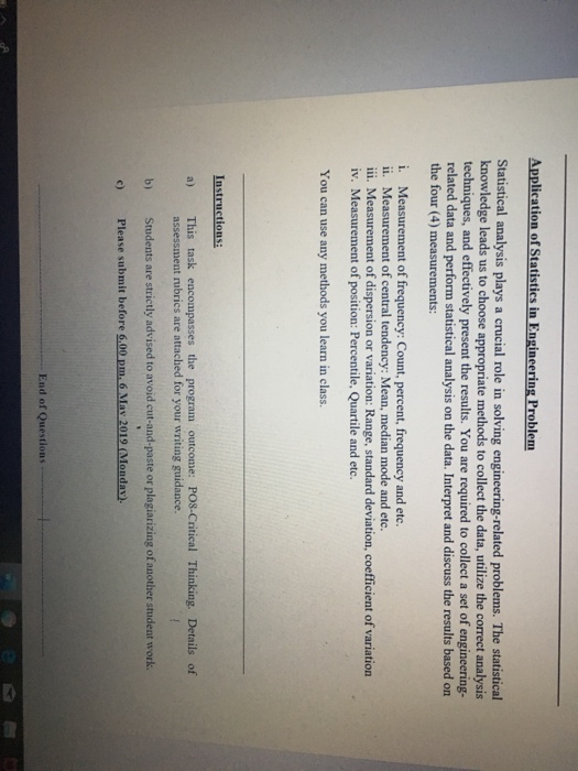 Solved Application of Statistics in Engineering Problem | Chegg.com