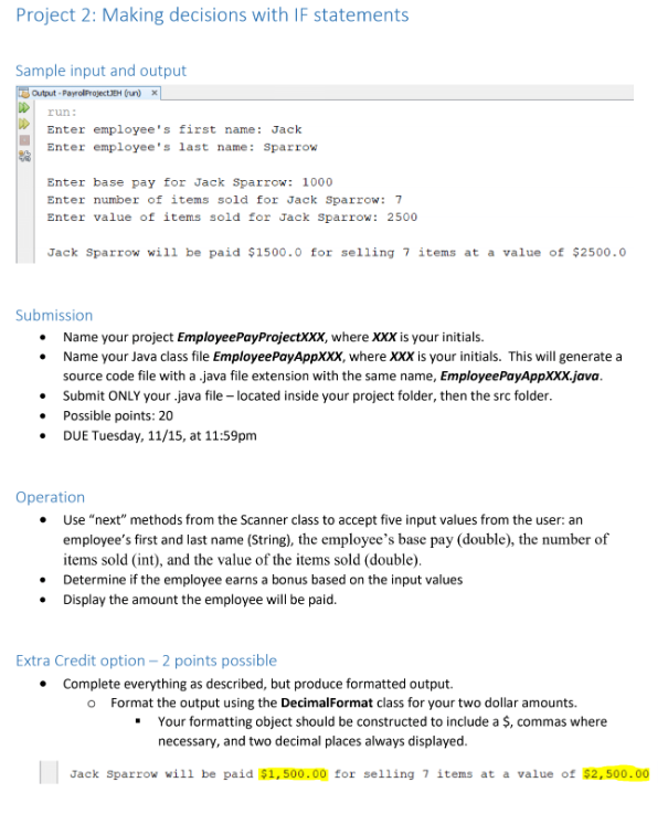 Solved Sample input and output Cutput - Payroffroject]E | Chegg.com