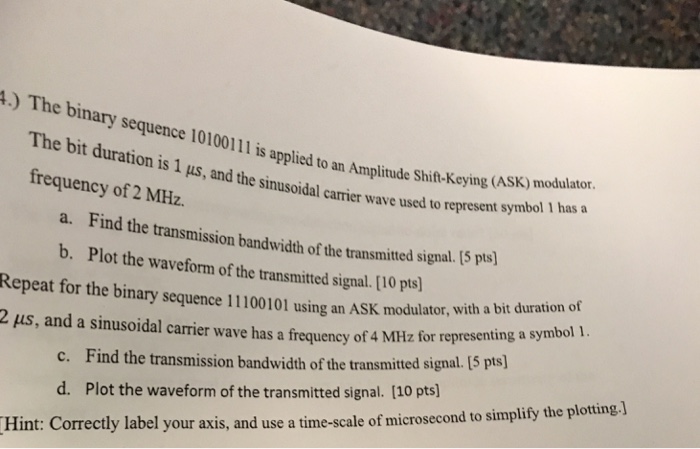 Solved The binary sequence 10100111 is applied to an | Chegg.com