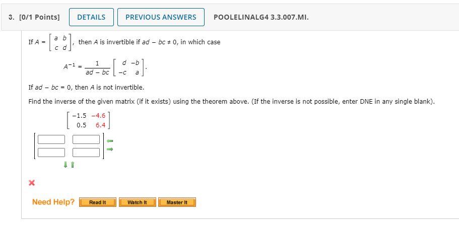Solved 3. [0/1 Points] DETAILS PREVIOUS ANSWERS POOLELINALG4 | Chegg.com