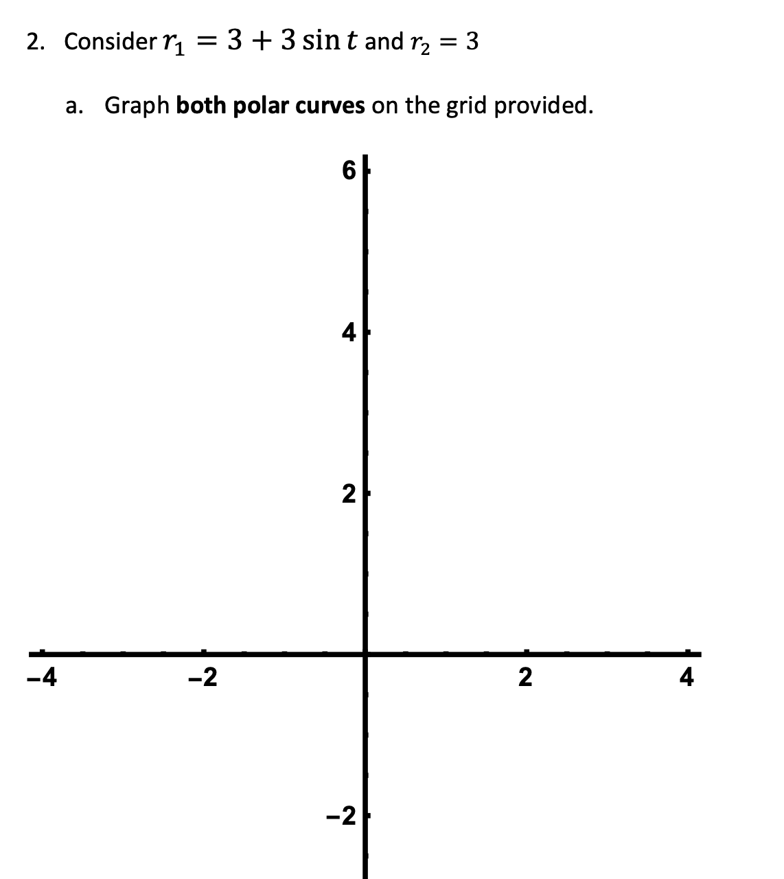 Solved 2. Consider r1=3+3sint and r2=3 a. Graph both polar | Chegg.com