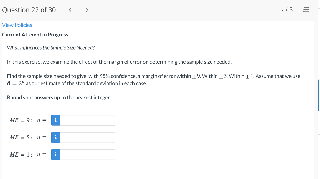 Solved Question 22 of 30 -/3 III View Policies Current | Chegg.com