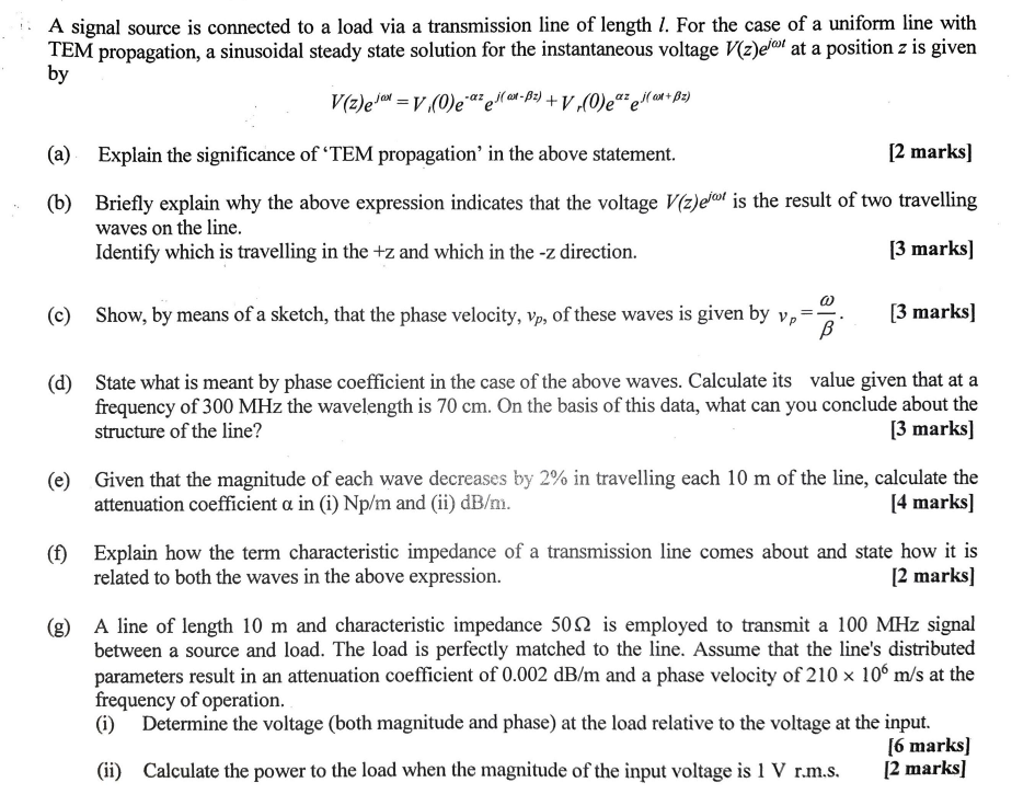 Solved A signal source is connected to a load via a | Chegg.com