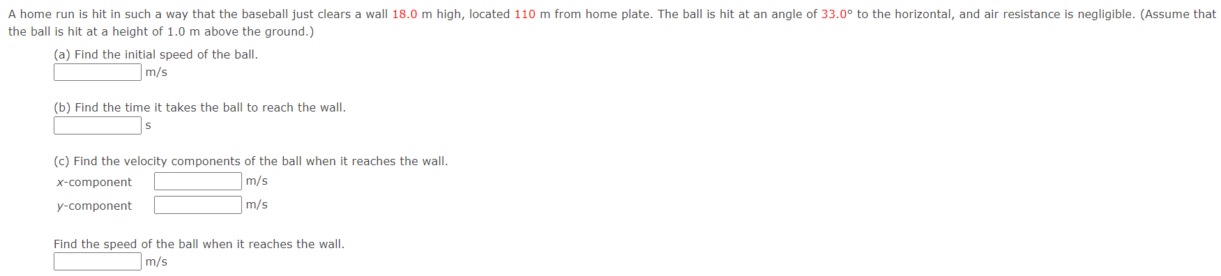 Solved the ball is hit at a height of 1.0m ﻿above the | Chegg.com