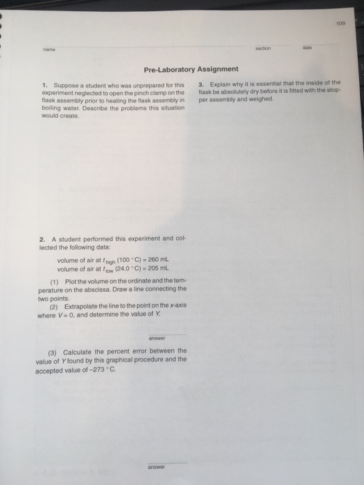 Solved 109 section Pre-Laboratory Assignment 1. Suppose a | Chegg.com