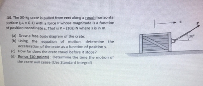 The 50-kg crate is pulled from rest along a rough | Chegg.com