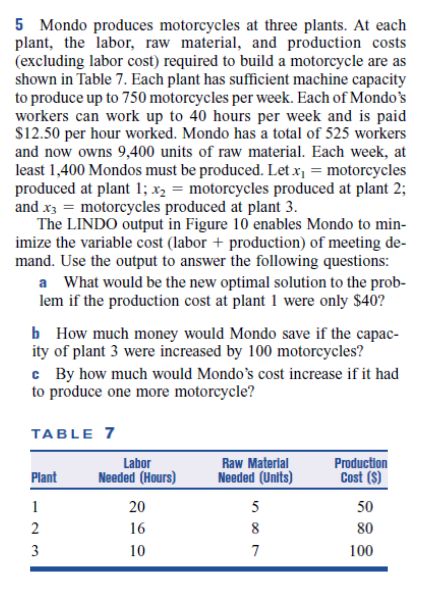 Solved 5 Mondo produces motorcycles at three plants. At each | Chegg.com