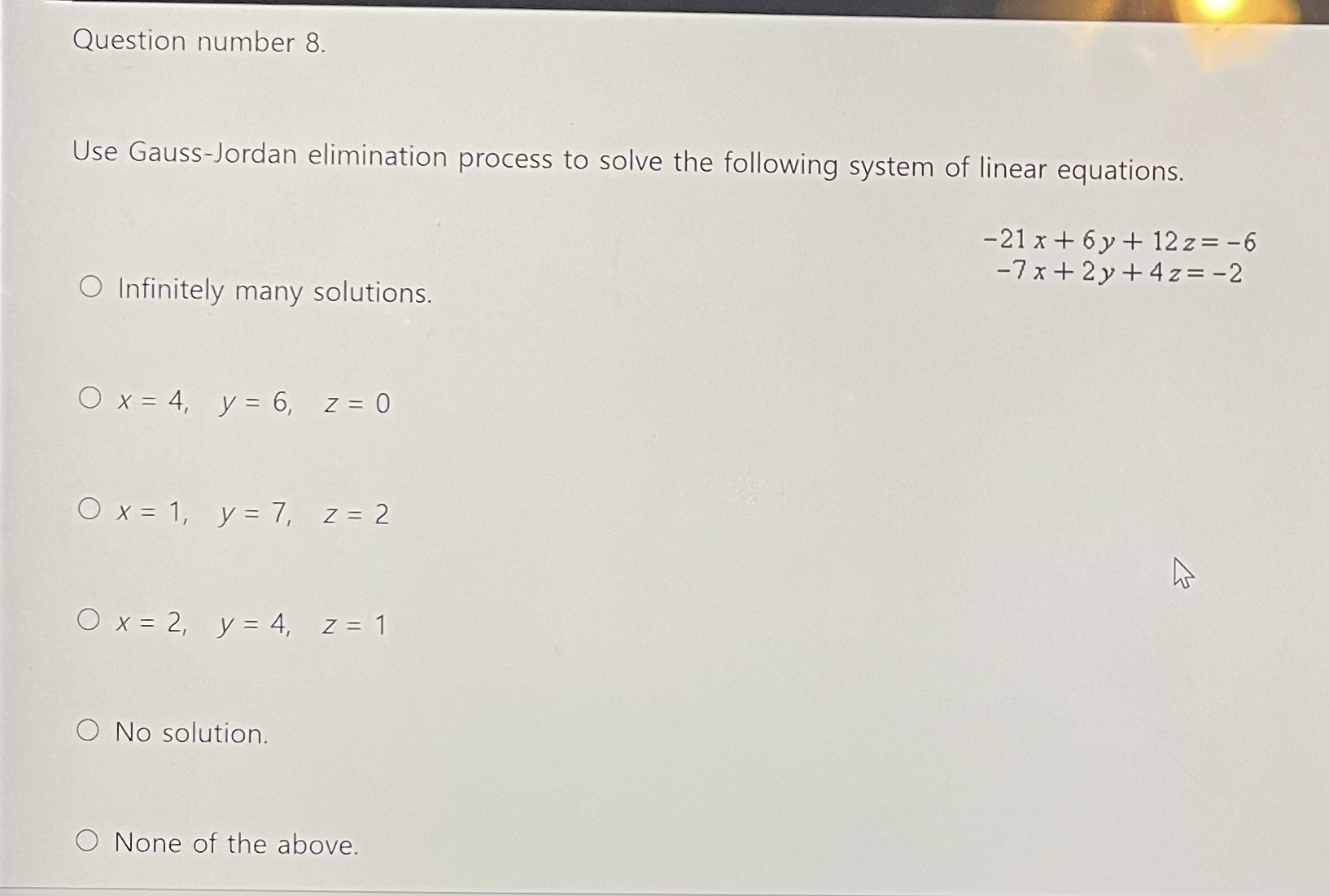 Solved Question Number 8 Use Gauss Jordan Elimination