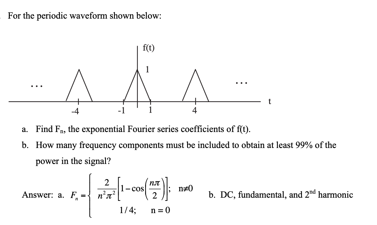 Solved For the periodic waveform shown below: f(t) 1 -4 -1 | Chegg.com
