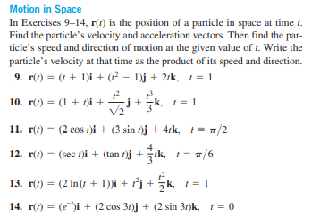 Solved Motion in Space In Exercises 9−14,r(t) is the | Chegg.com