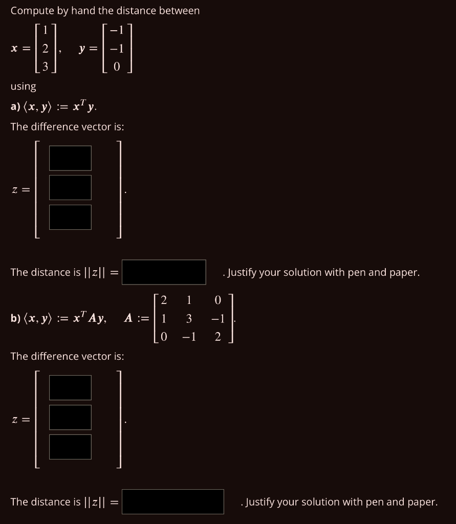 Solved Compute by hand the distance between | Chegg.com