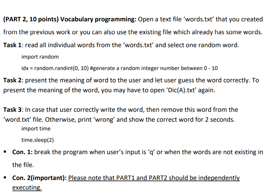 (PART 2, 10 points) Vocabulary programming: Open a | Chegg.com