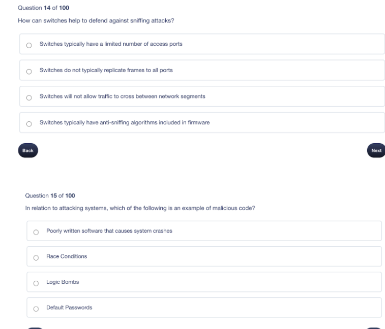 Solved Question 14 of 100 How can switches help to defend | Chegg.com