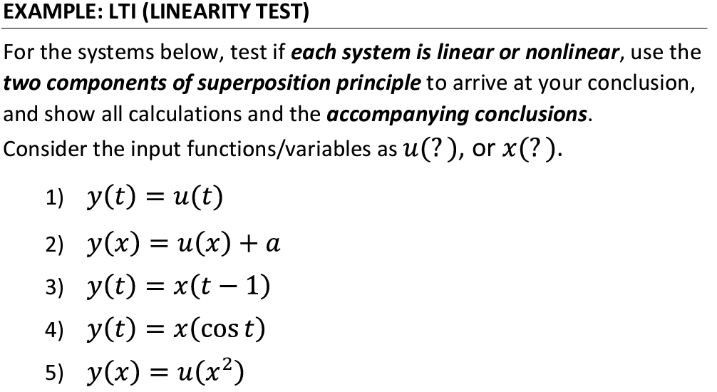 Solved For the systems below, test if each system is linear | Chegg.com