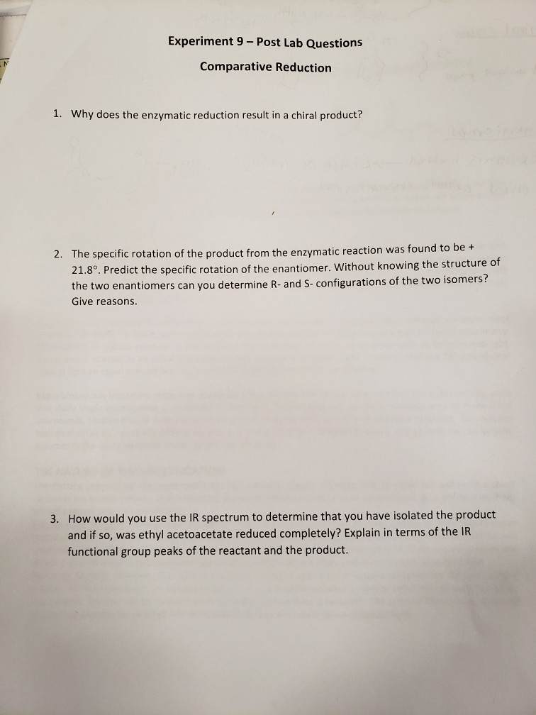 Solved Experiment 9 - Post Lab Questions Comparative | Chegg.com