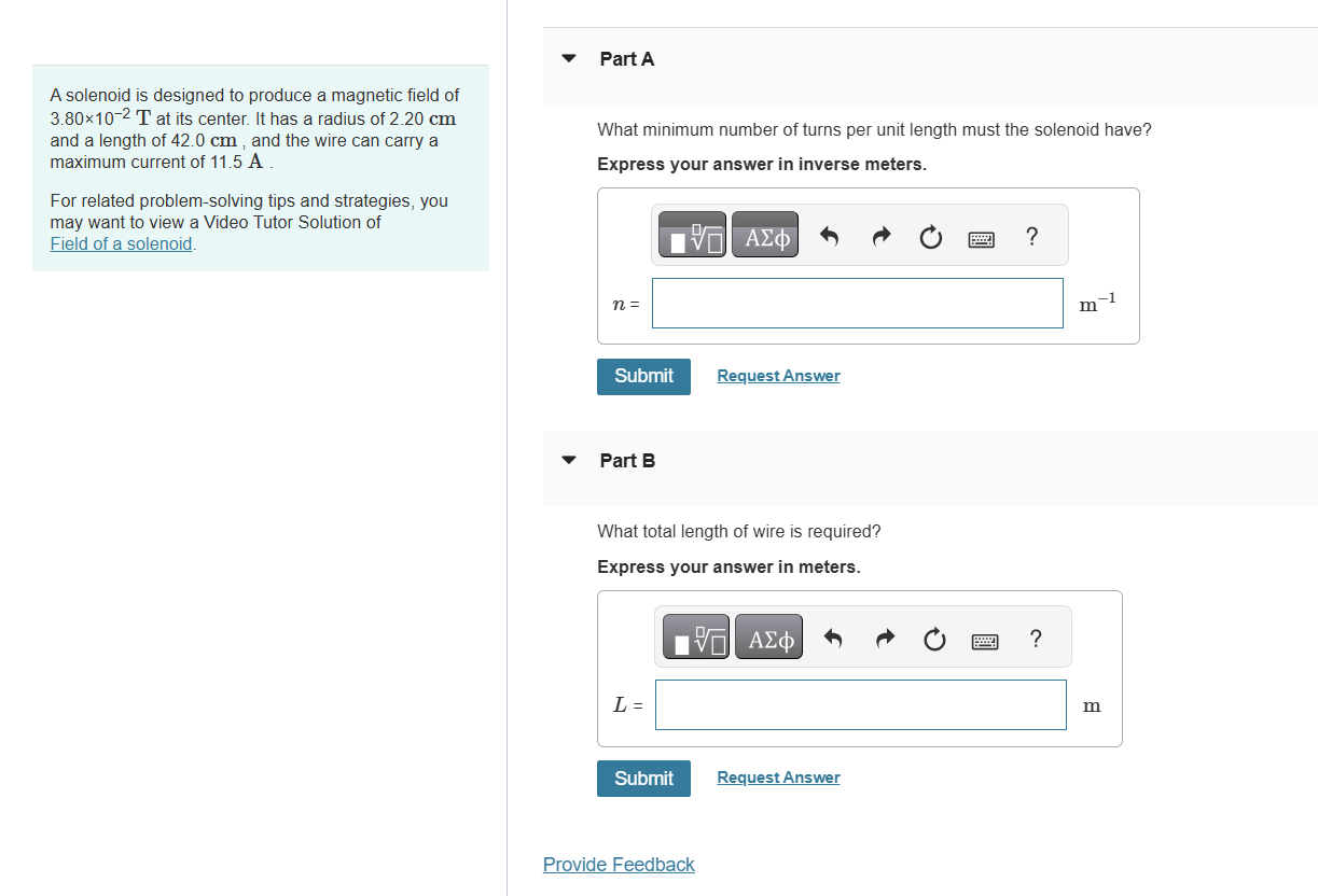 Part A A solenoid is designed to produce a magnetic | Chegg.com
