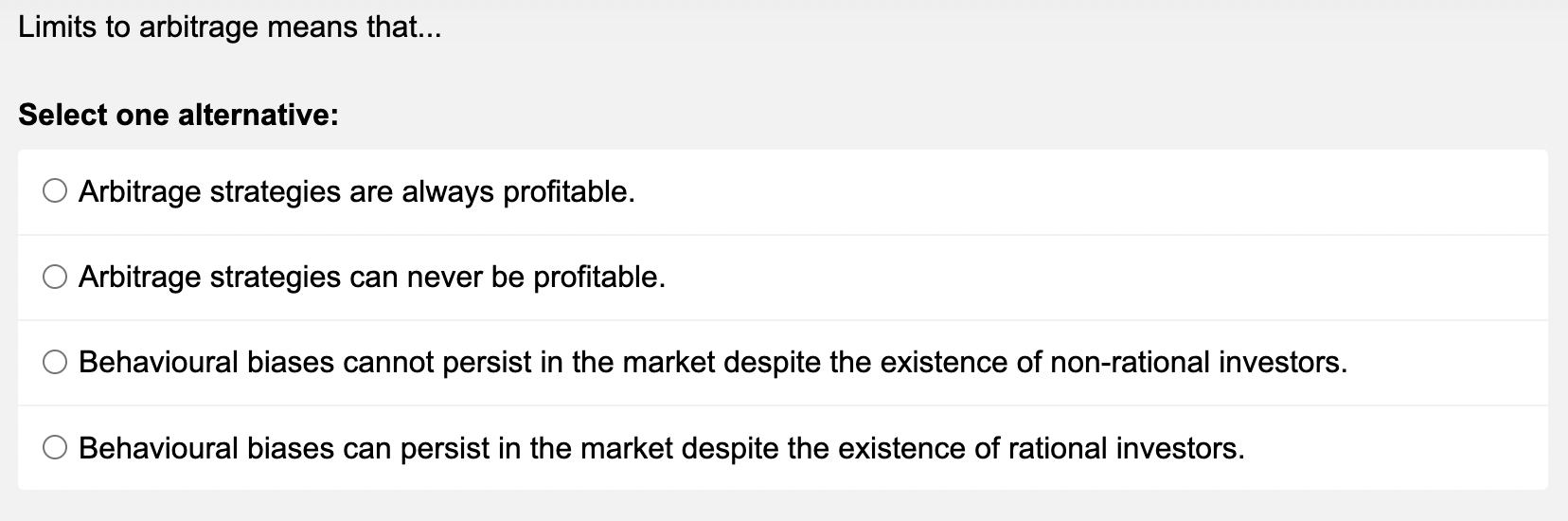 Solved Limits to arbitrage means that... Select one | Chegg.com