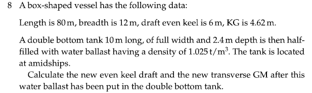 Solved 8 A box-shaped vessel has the following data: Length | Chegg.com
