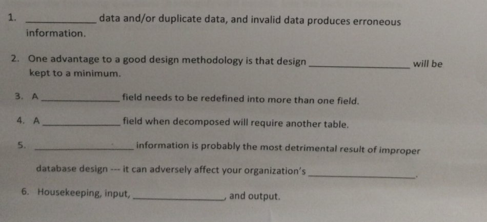 Solved 1. data and/or duplicate data, and invalid data | Chegg.com