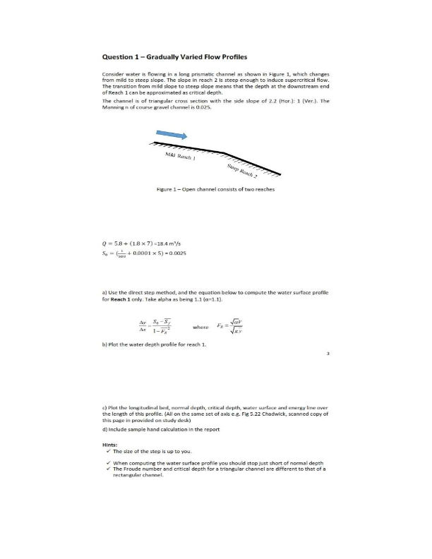 Solved Question 1 - Gradually Varied Flow Profiles Consider | Chegg.com