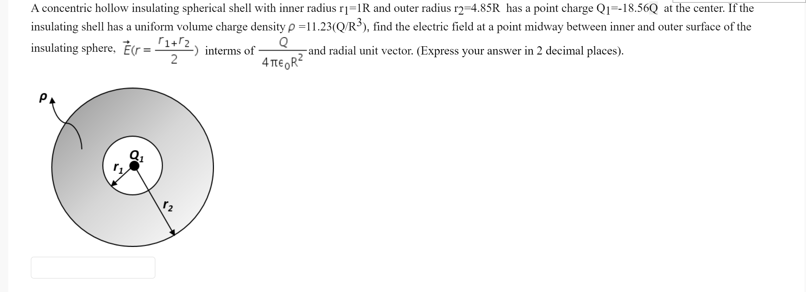 Solved A concentric hollow insulating spherical shell with | Chegg.com