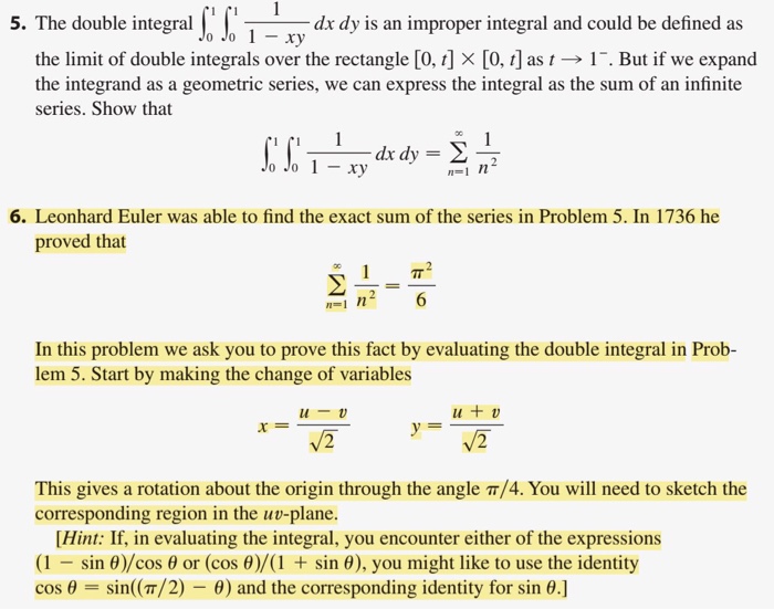 5. The double integral dx dy is an improper integral | Chegg.com