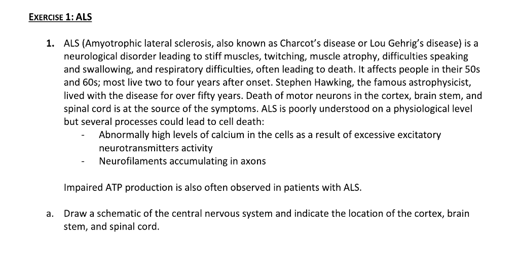 Solved EXERCISE 1: ALS ALS (Amyotrophic lateral sclerosis, | Chegg.com
