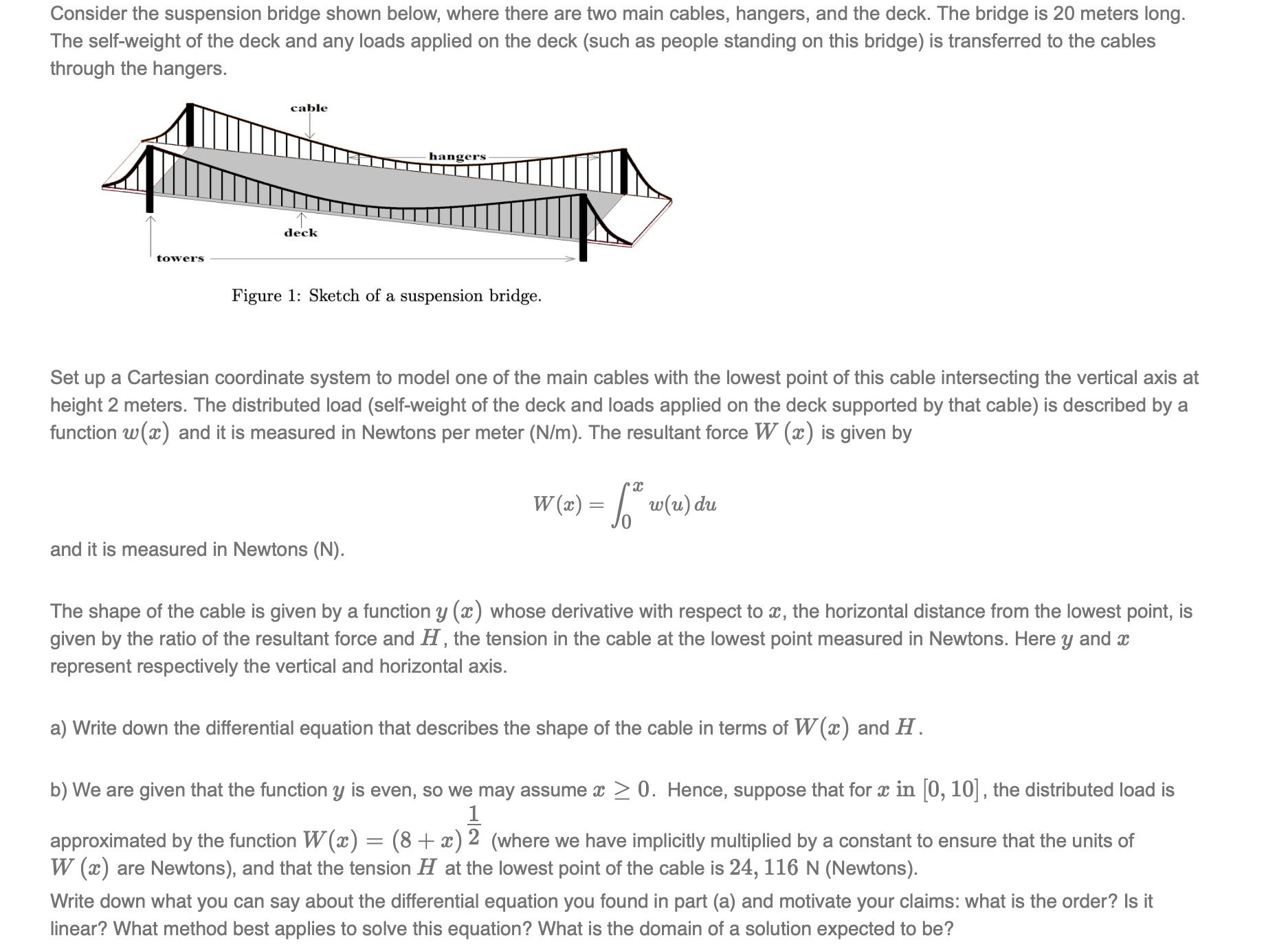 Solved Consider the suspension bridge shown below, where | Chegg.com