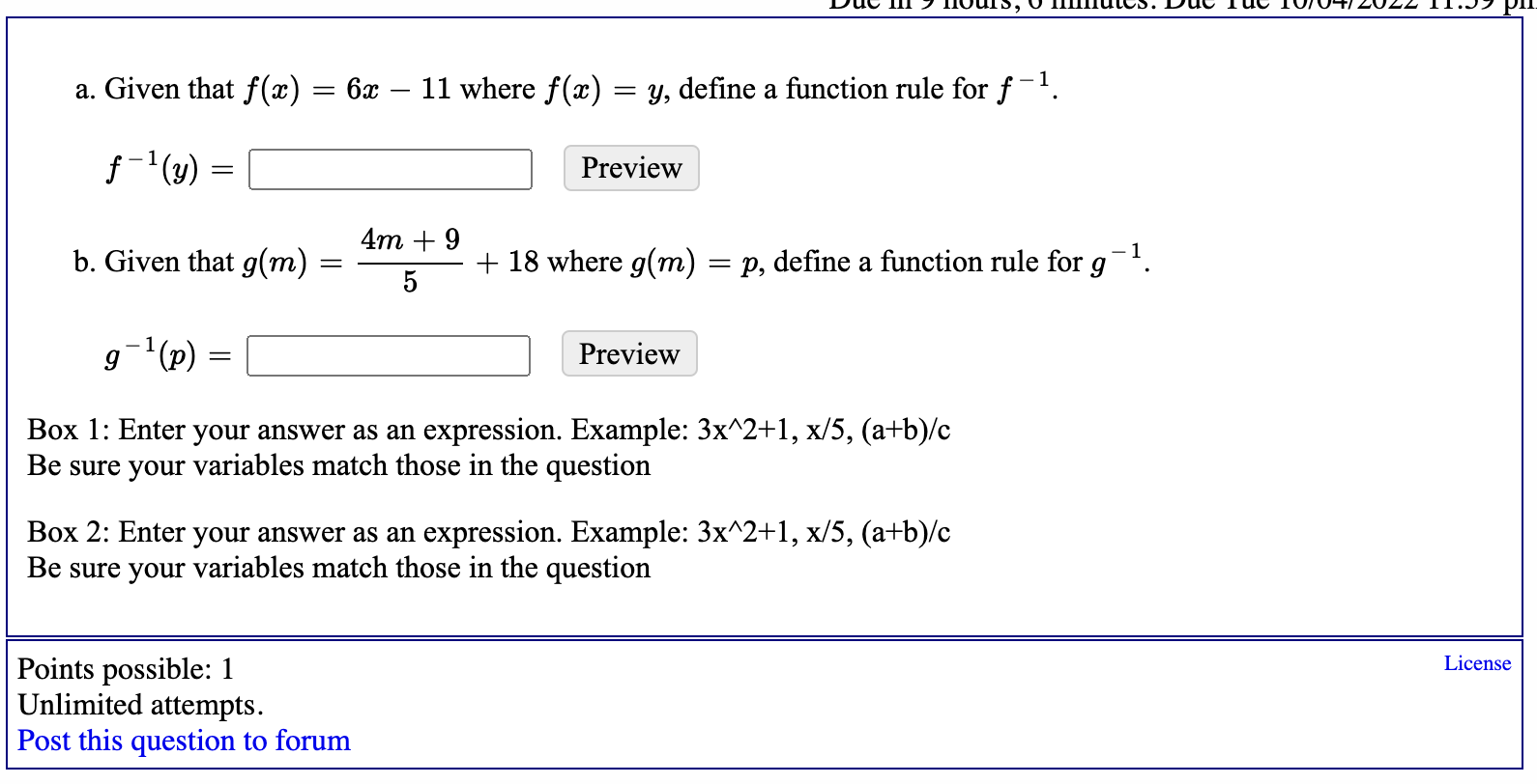 Solved a. Given that f(x)=6x−11 where f(x)=y, define a | Chegg.com