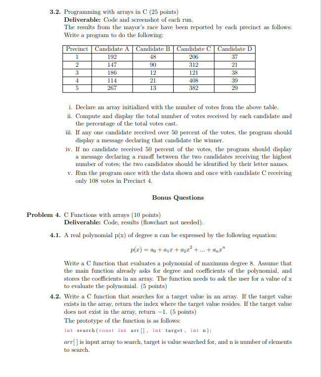 Solved 3.2. Programming with arrays in C (25 points) | Chegg.com