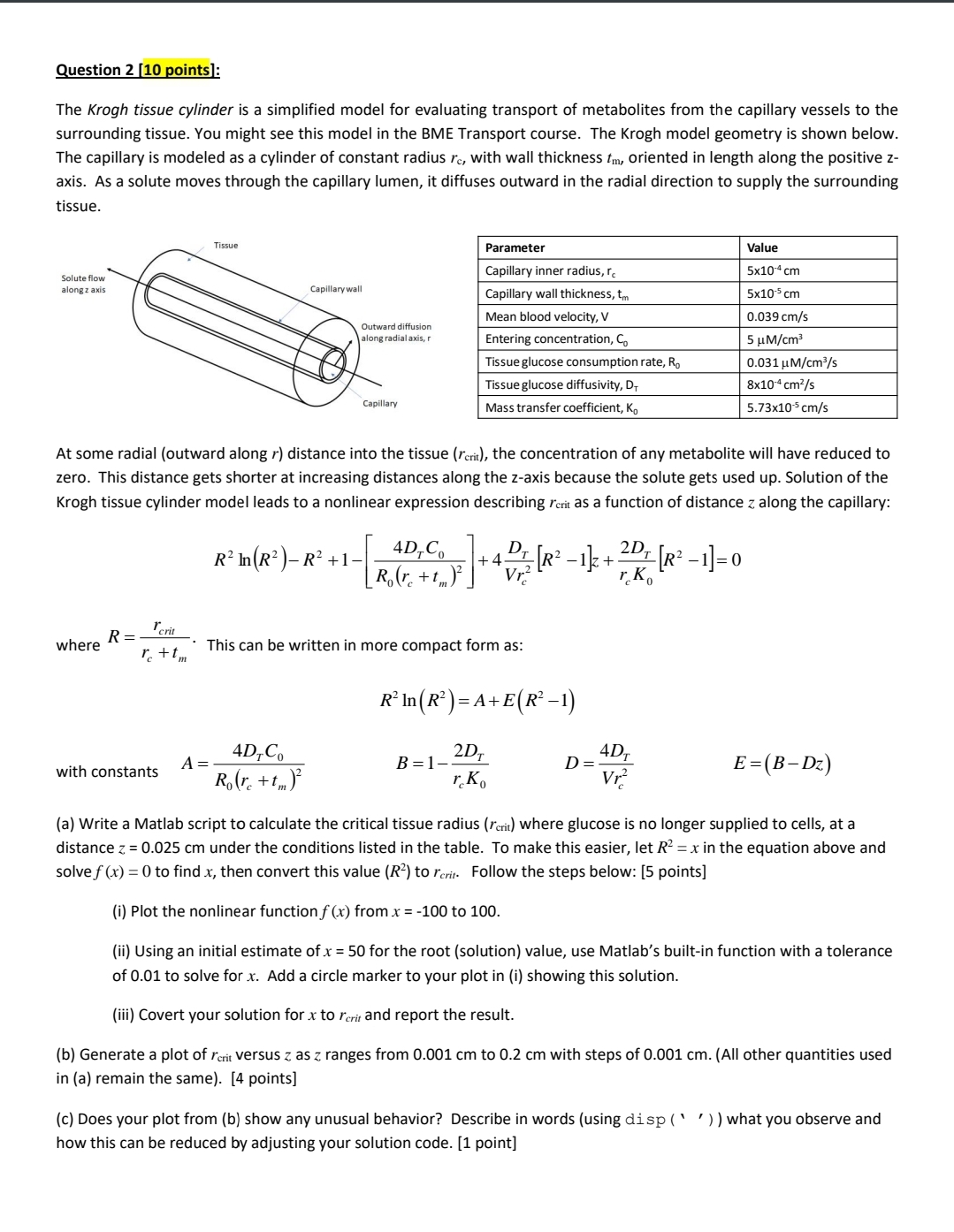 Solved Question 2 [10 ﻿points]: (matlab is the program used | Chegg.com
