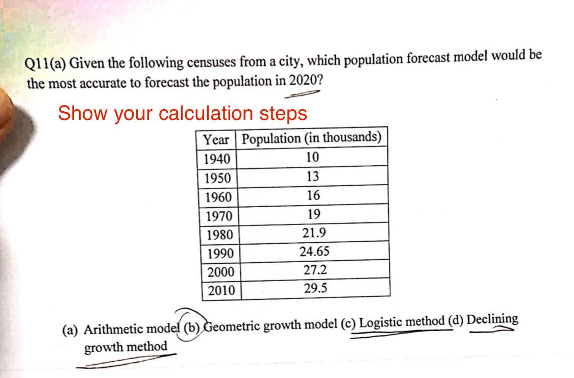 Solved Q11(a) Given the following censuses from a city, | Chegg.com