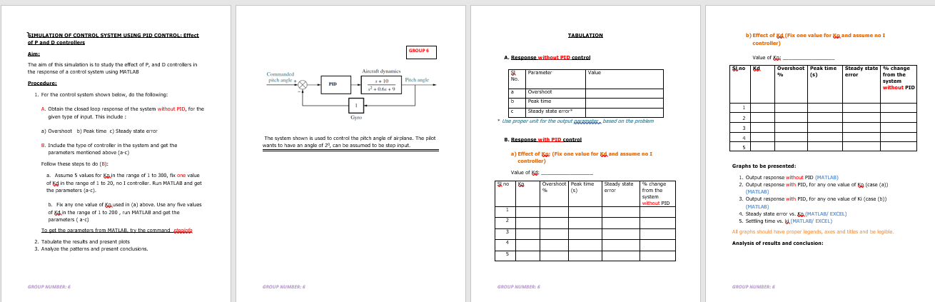 TABULATION SIMULATION OF CONTROL SYSTEM USING PID | Chegg.com